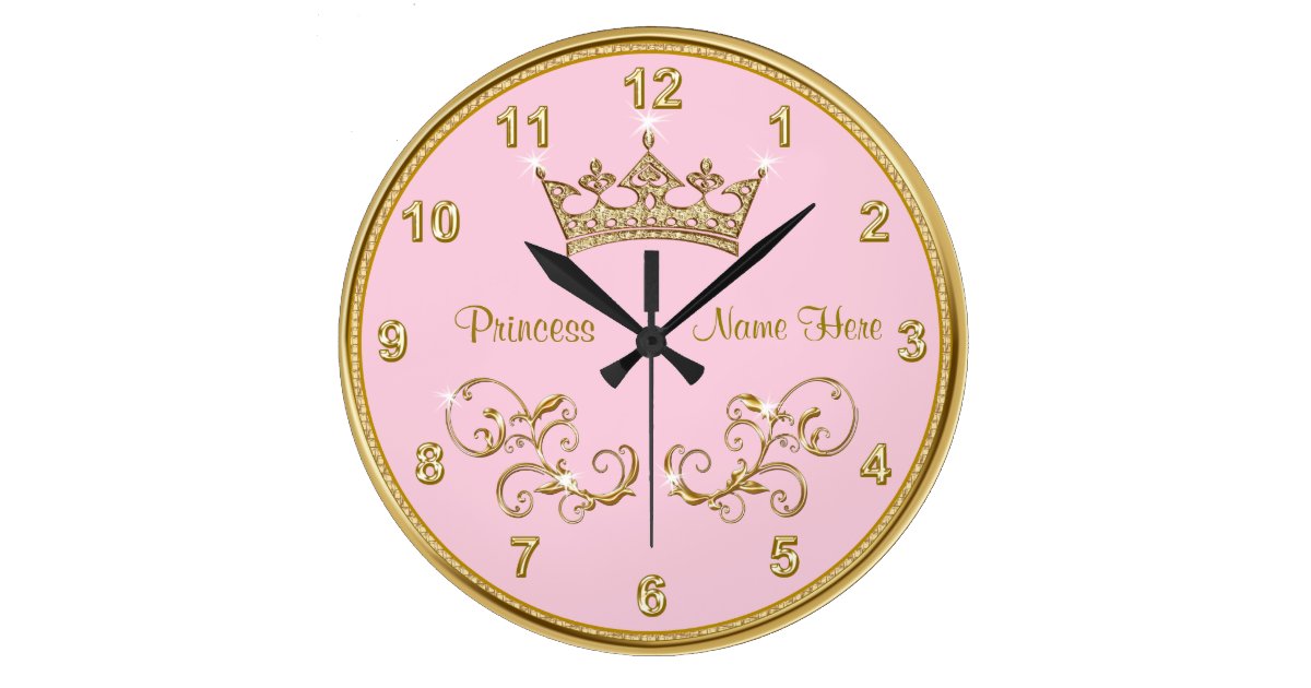 Personalized PINK Princess Clock with Gold Accents | Zazzle.com