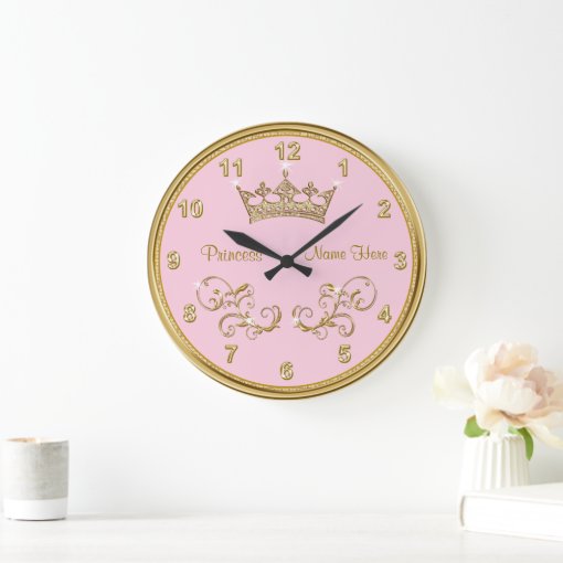 Personalized PINK Princess Clock with Gold Accents | Zazzle