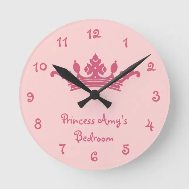 Personalized Pink Princess Girl's Bedroom Round Clock | Zazzle