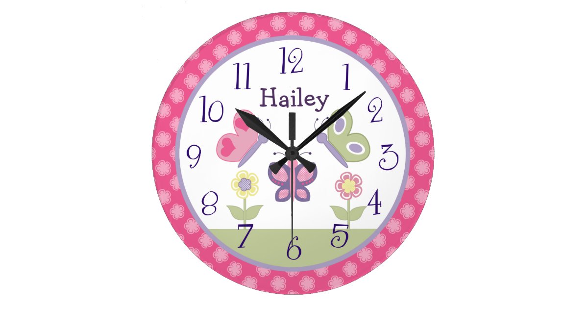 Personalized Pink & Purple Butterfly Nursery Clock | Zazzle.com