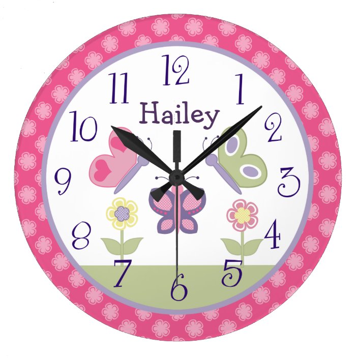 Personalized Pink & Purple Butterfly Nursery Clock | Zazzle.com