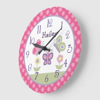 Personalized Pink & Purple Butterfly Nursery Clock | Zazzle