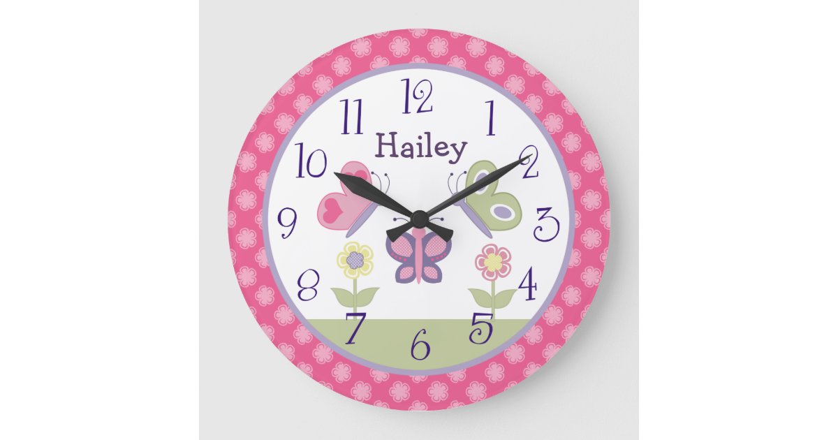 Personalized Pink & Purple Butterfly Nursery Clock | Zazzle