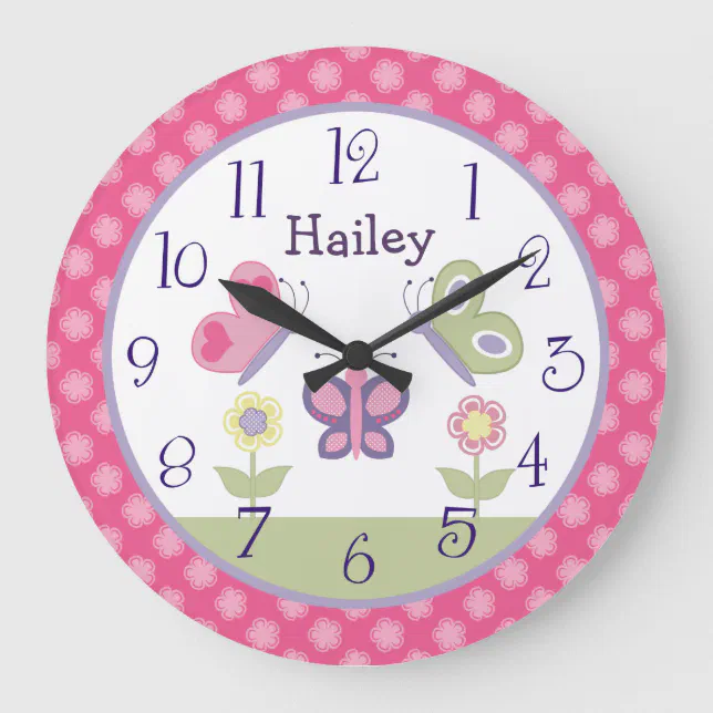 Personalized Pink & Purple Butterfly Nursery Clock | Zazzle