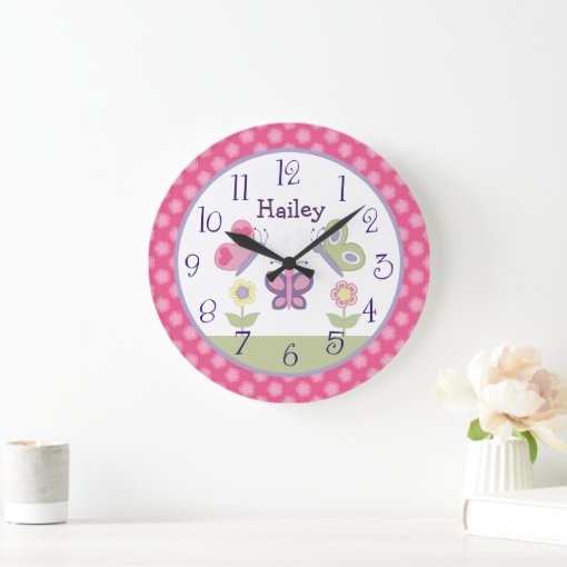 Personalized Pink & Purple Butterfly Nursery Clock | Zazzle