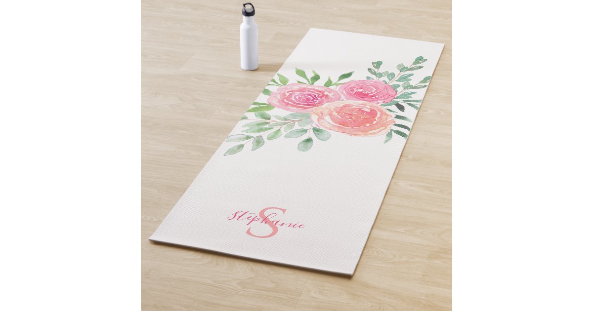 Personalized Pink Roses Yoga Mat | Zazzle