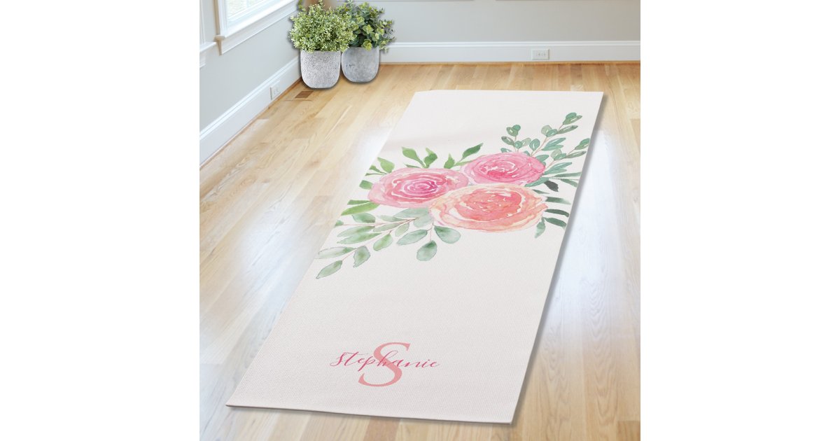 Personalized Pink Roses Yoga Mat | Zazzle