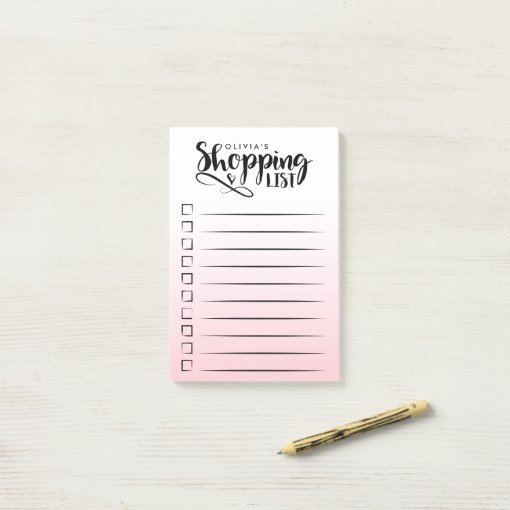Personalized Pink Shopping List Post-it Notes | Zazzle