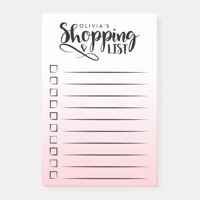 Personalized Pink Shopping List Post-it Notes | Zazzle