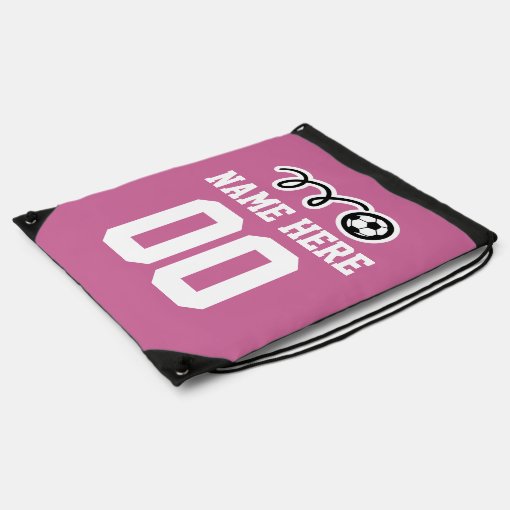 Personalized pink soccer drawstring backpack bag | Zazzle