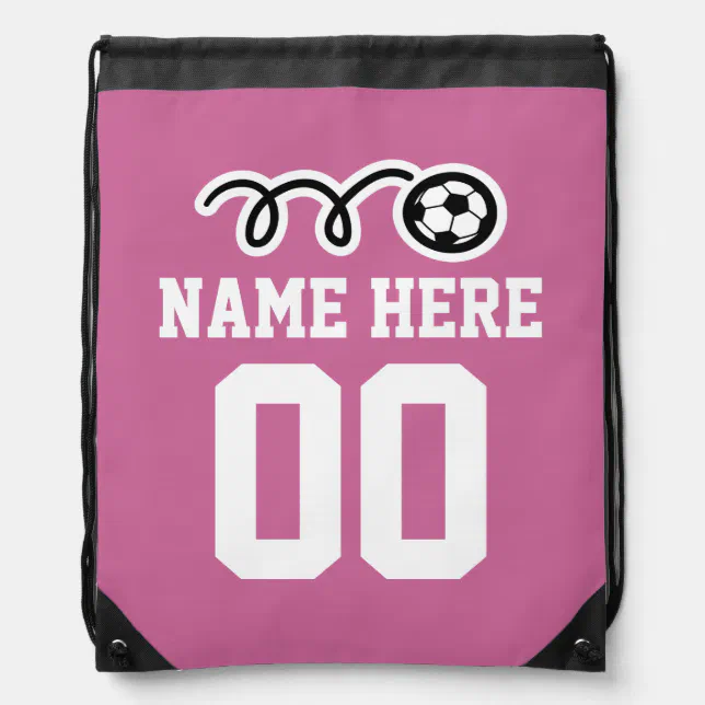 Personalized pink soccer drawstring backpack bag | Zazzle