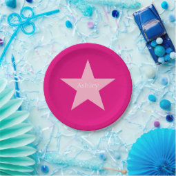 Personalized Pink Star Paper Plate | Zazzle