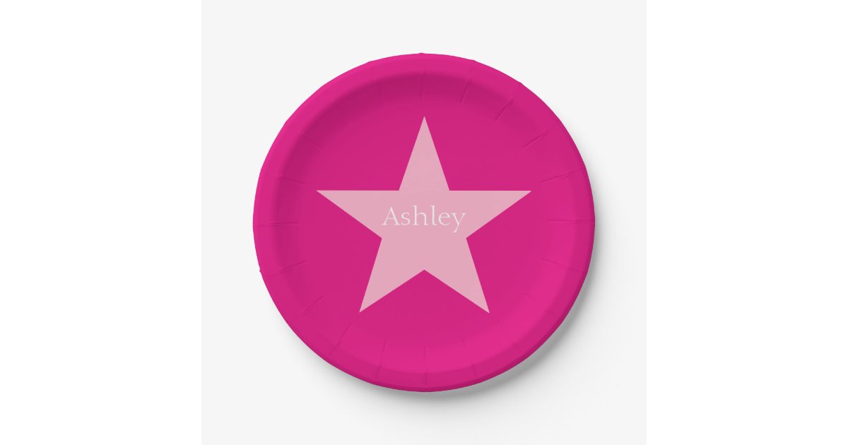 Personalized Pink Star Paper Plate | Zazzle