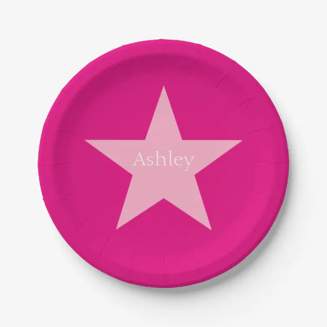 Personalized Pink Star Paper Plate | Zazzle