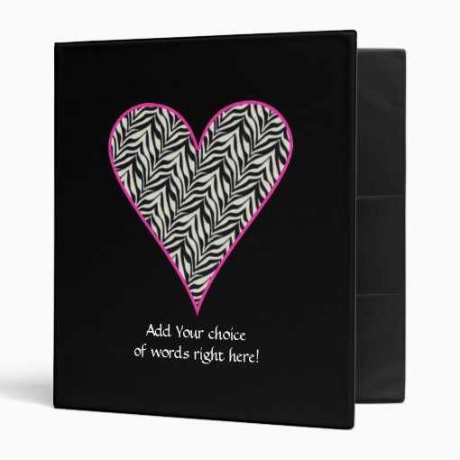 Personalized Pink Trimmed Zebra Heart Binder | Zazzle