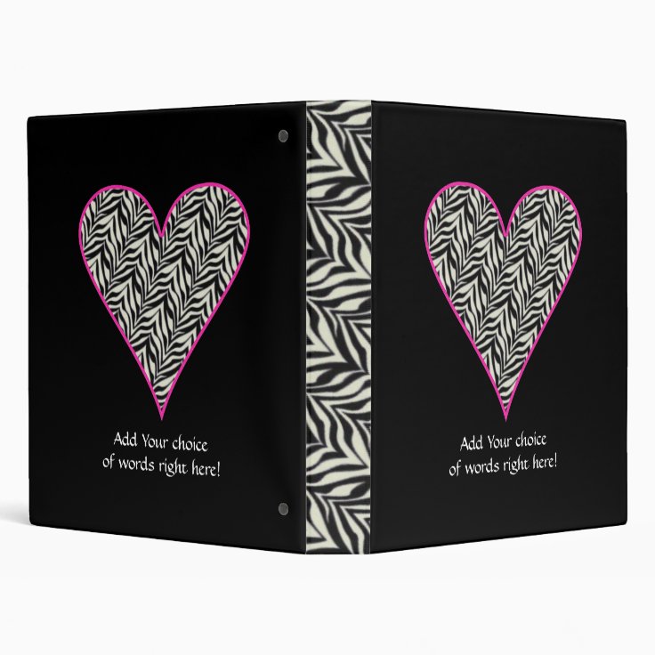 Personalized Pink Trimmed Zebra Heart Binder | Zazzle