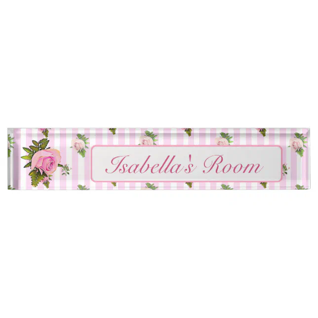 Personalized Pink Vintage Rose Baby Nursery Name Desk Name Plate | Zazzle