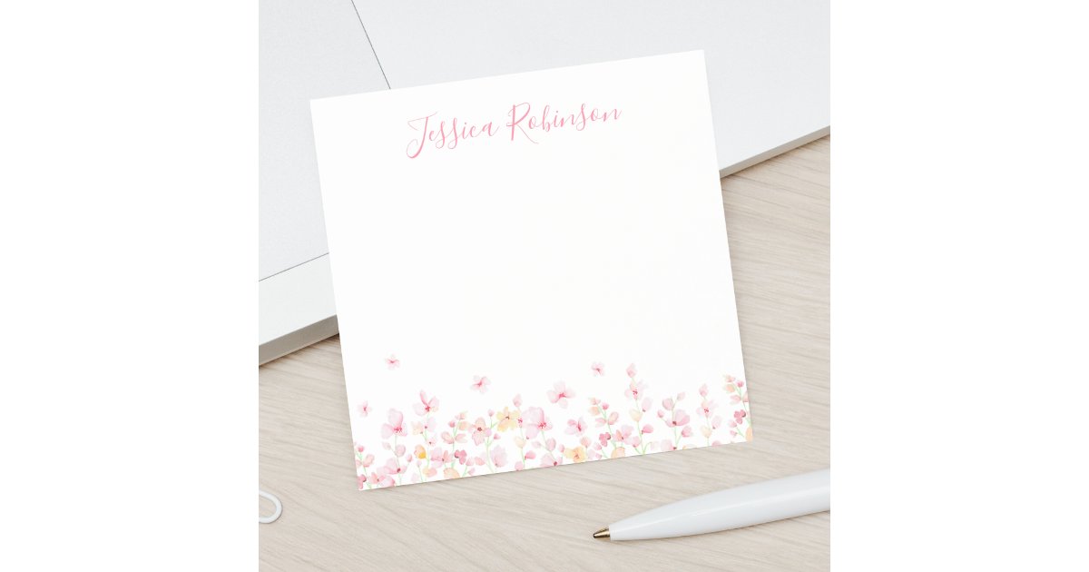 Personalized Pink Watercolor Floral Post-it Notes | Zazzle