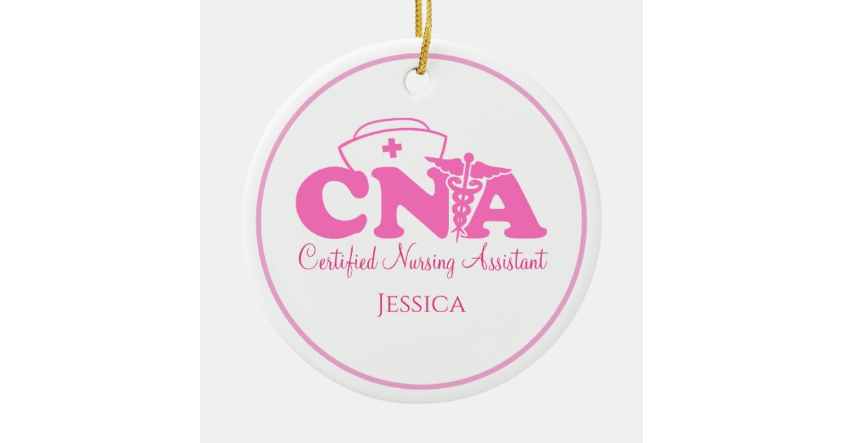 Personalized Pink White CNA Nurse Christmas Ceramic Ornament | Zazzle