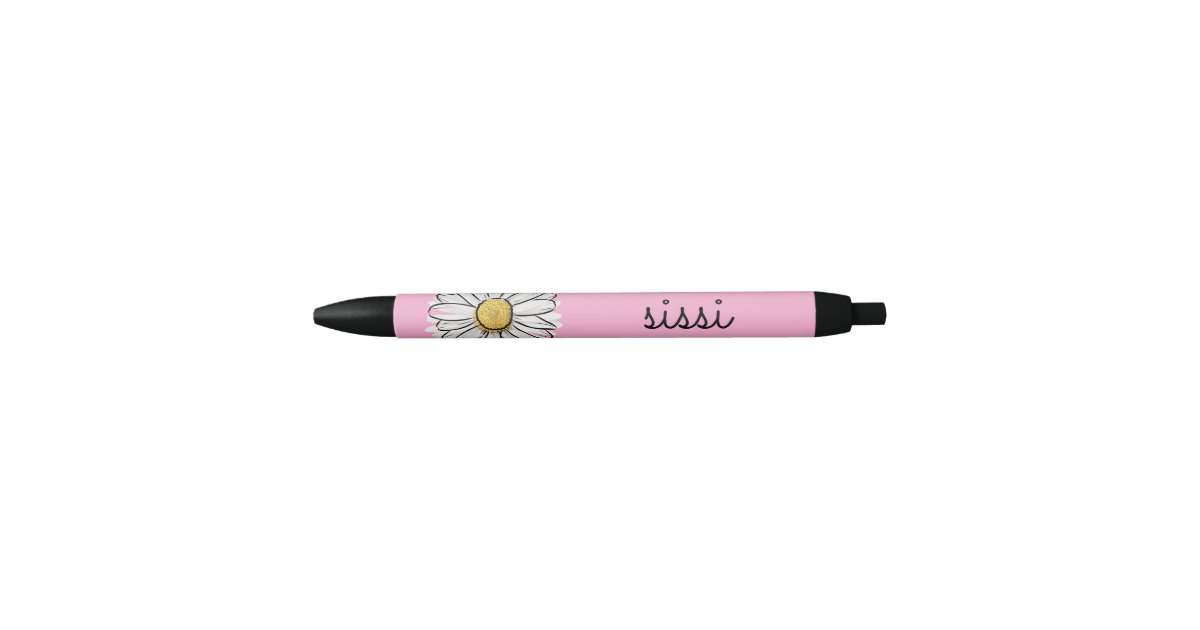 Personalized Pink & White Daisy Pen – Custom Text | Zazzle