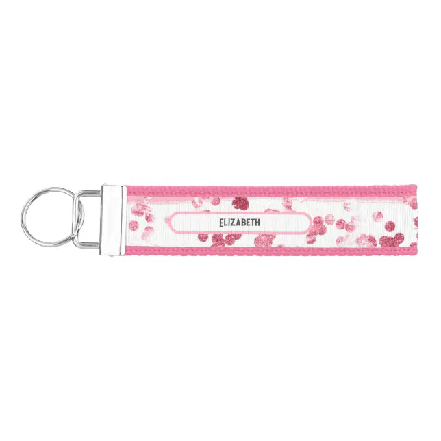 Personalized Pink White Glitter Glam Trendy Bling Wrist Keychain | Zazzle