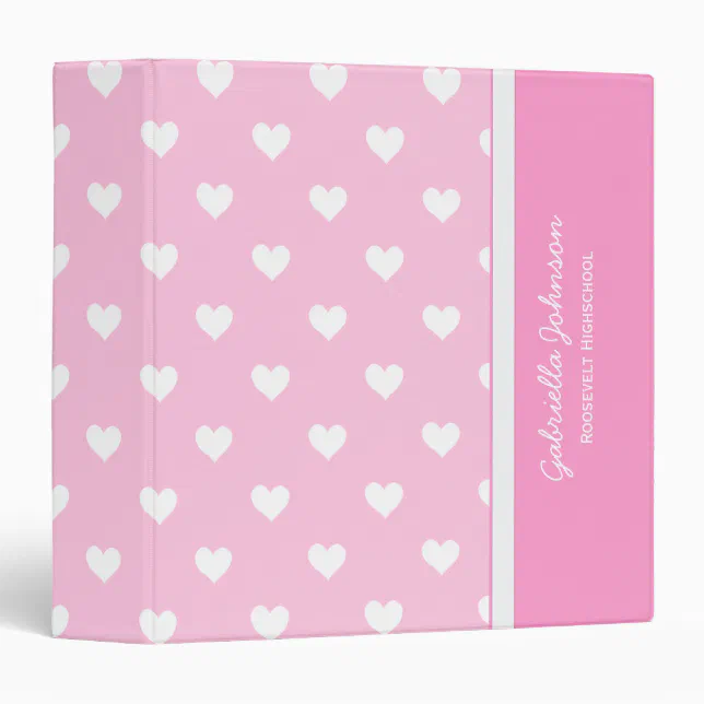 Personalized: Pink With White Heart Binder | Zazzle