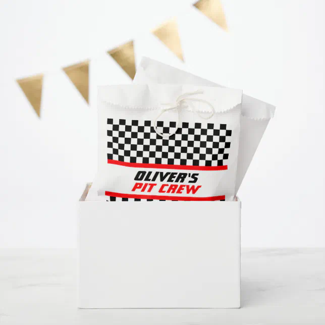 Personalized Pit Crew Checkered Flag Party Favor Bag | Zazzle