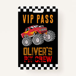 Personalized Pit Crew Monster Truck VIP Pass Badge | Zazzle