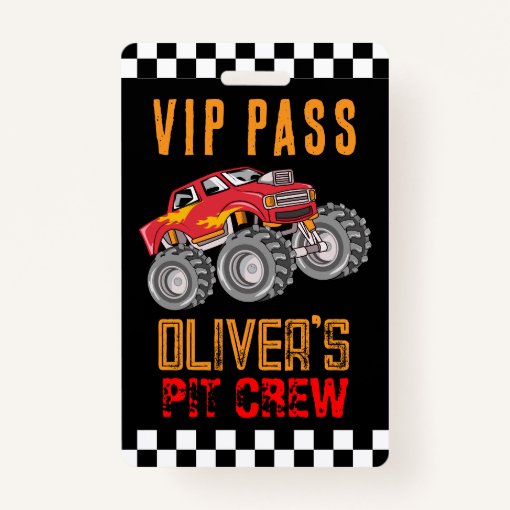 Personalized Pit Crew Monster Truck VIP Pass Badge | Zazzle