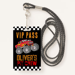 Personalized Pit Crew Monster Truck VIP Pass Badge | Zazzle