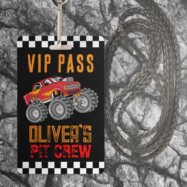 Personalized Pit Crew Monster Truck VIP Pass Badge | Zazzle