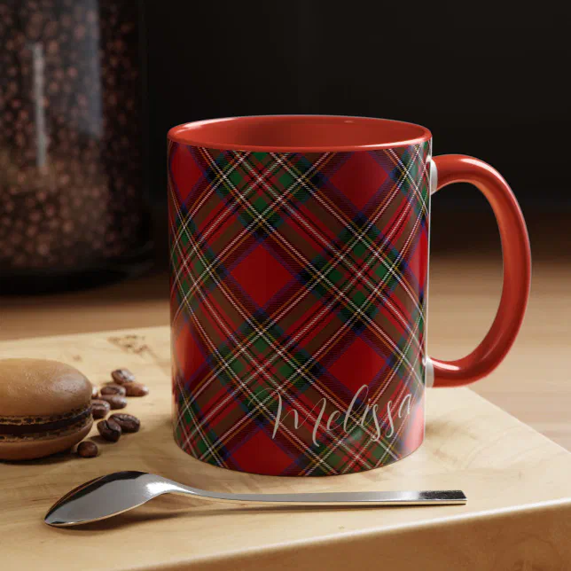 Personalized Plaid Red Green Clan Stewart Tartan Mug | Zazzle