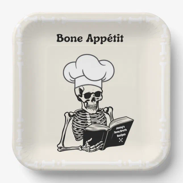 Personalized Plates, Bone Appétit Skeleton Chef Paper Plates | Zazzle