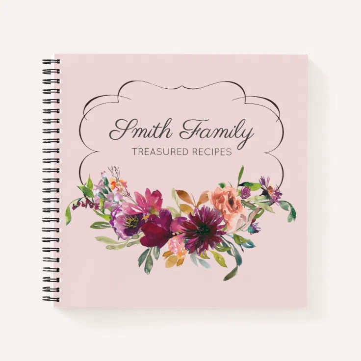 Personalized Plum Purple Blush Pink Floral Recipe Notebook | Zazzle