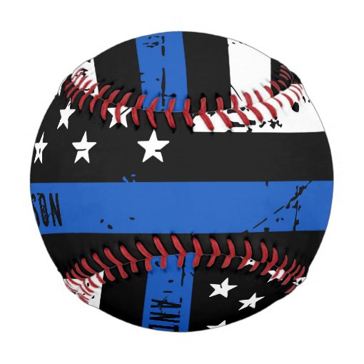 Personalized Police Flag Thin Blue Line Baseball | Zazzle