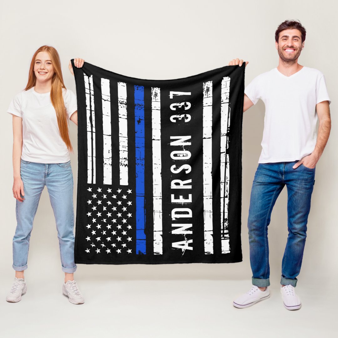 Personalized Police Flag Thin Blue Line Fleece Blanket | Zazzle