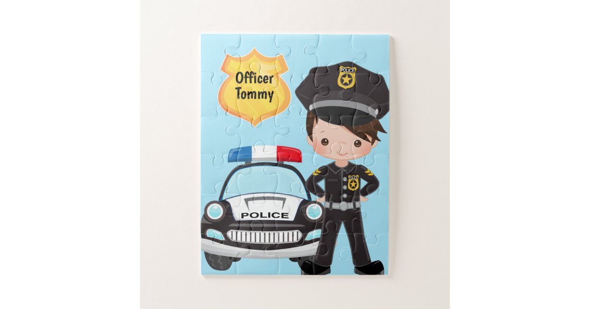 Personalized Police Officer and Patrol Car Kids Jigsaw Puzzle | Zazzle