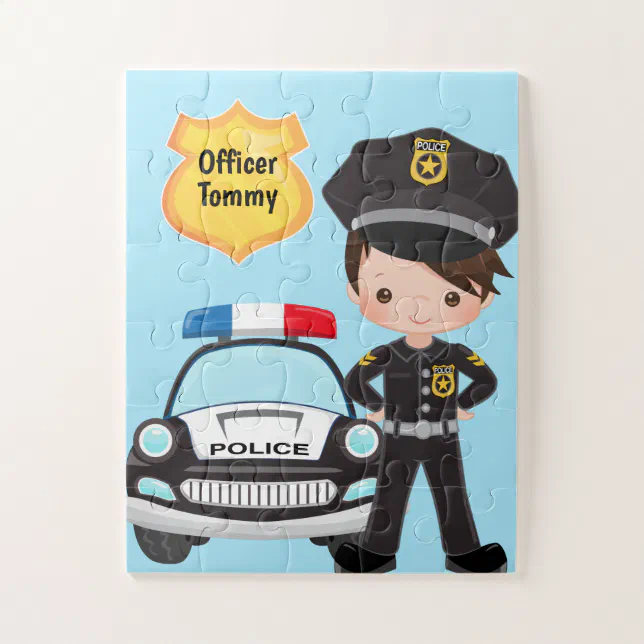 Personalized Police Officer and Patrol Car Kids Jigsaw Puzzle | Zazzle