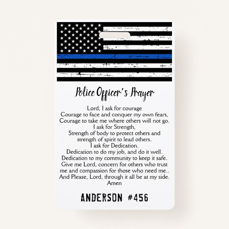 Personalized Police Officer Prayer Thin Blue Line Badge | Zazzle