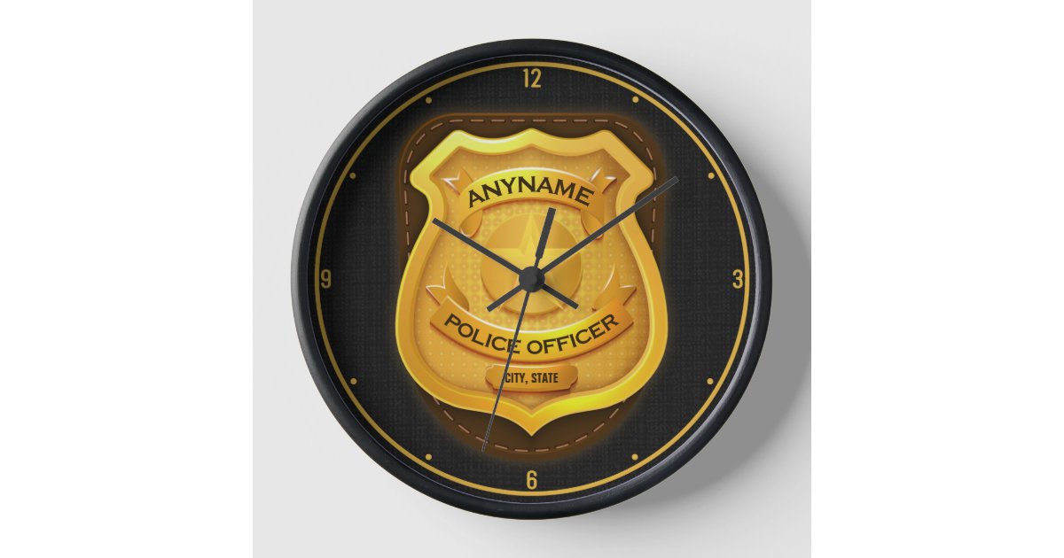 Personalized Police Officer Sheriff Cop NAME Badge Clock | Zazzle