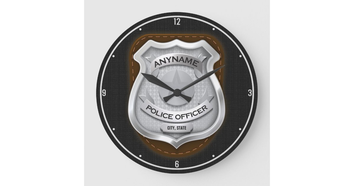 Personalized Police Officer Sheriff Cop NAME Badge Large Clock | Zazzle