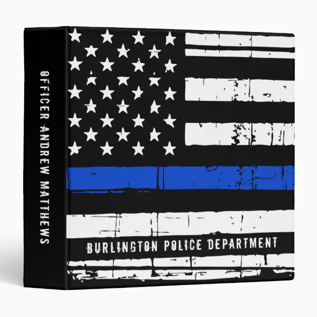 Personalized Police Officer Thin Blue Line 3 Ring Binder | Zazzle