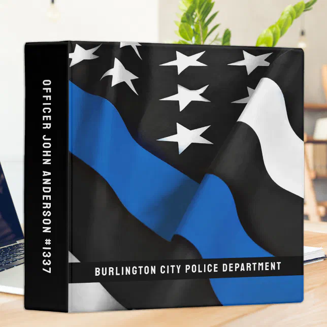 Personalized Police Officer Thin Blue Line 3 Ring Binder | Zazzle