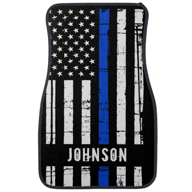 Personalized Police Officer Thin Blue Line Car Floor Mat | Zazzle