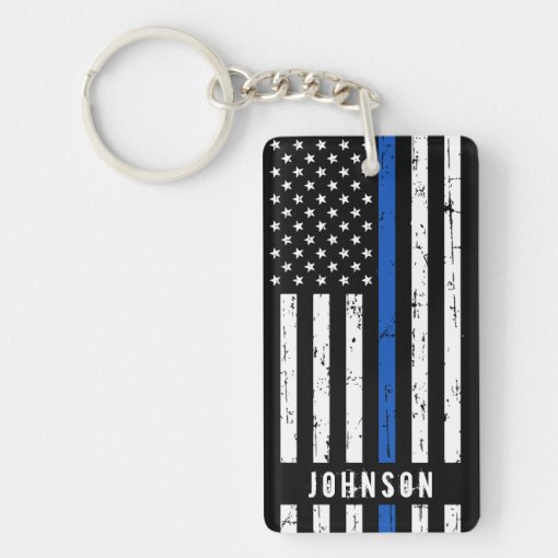 Personalized Police Officer Thin Blue Line Keychain | Zazzle