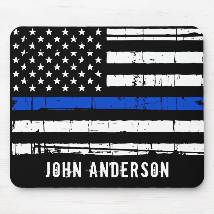 Personalized Police Officer Thin Blue Line Mouse Pad | Zazzle