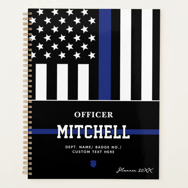 Personalized Police Officer Thin Blue Line Planner | Zazzle