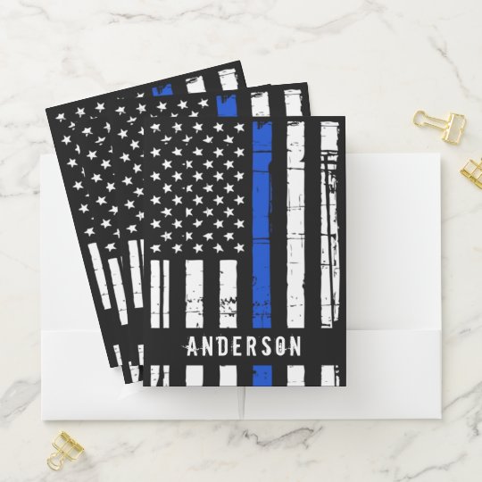 Personalized Police Officer Thin Blue Line Pocket Folder | Zazzle.com
