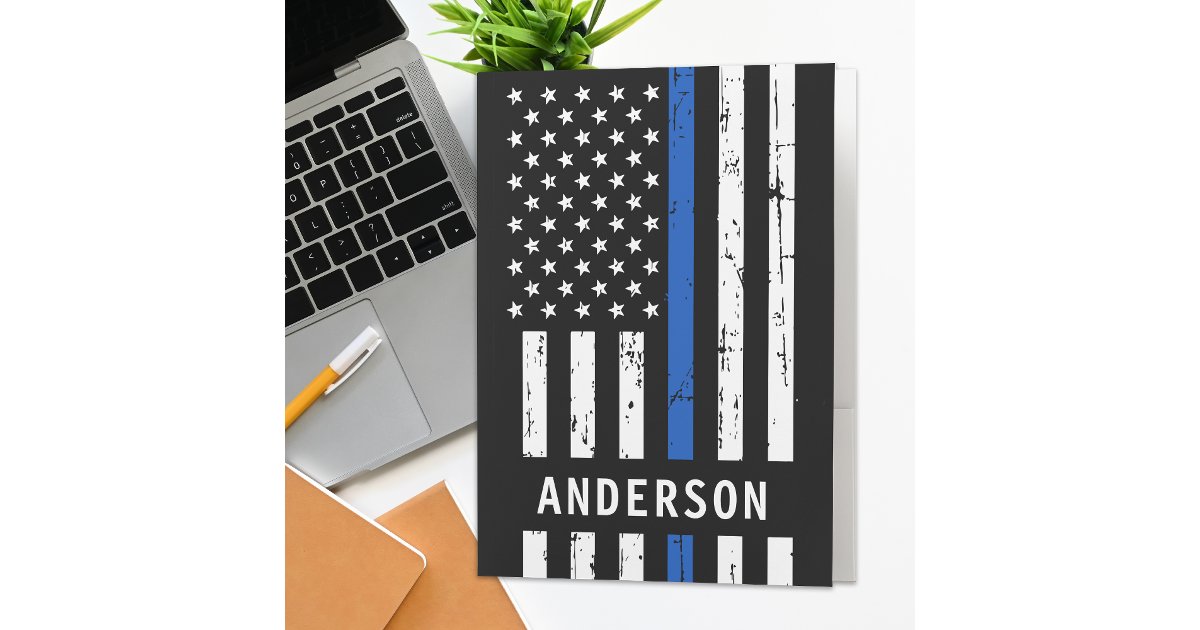Personalized Police Officer Thin Blue Line Pocket Folder | Zazzle