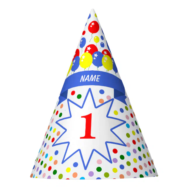 Personalized Polka Dot Colorful Birthday Party Hat | Zazzle